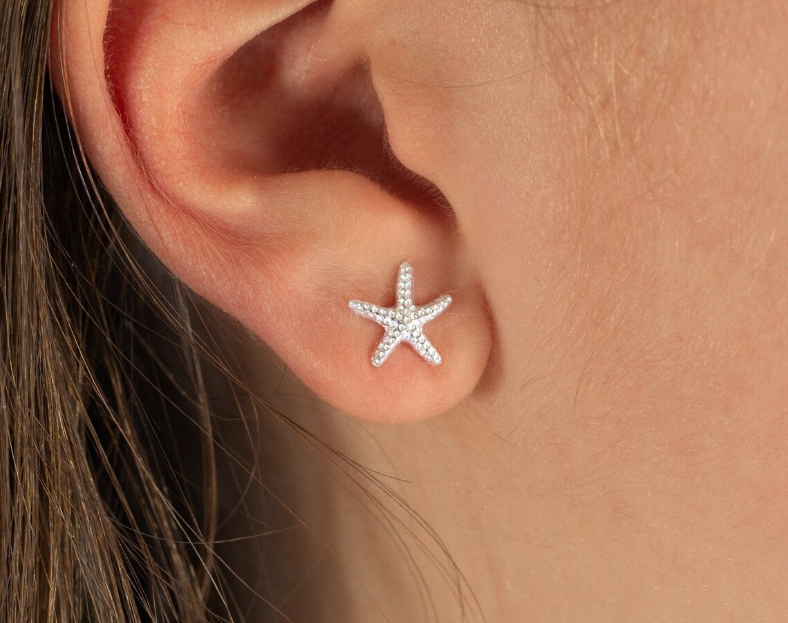 Starfish Earrings Sterling Silver Starfish Studs Ocean Lover | Etsy