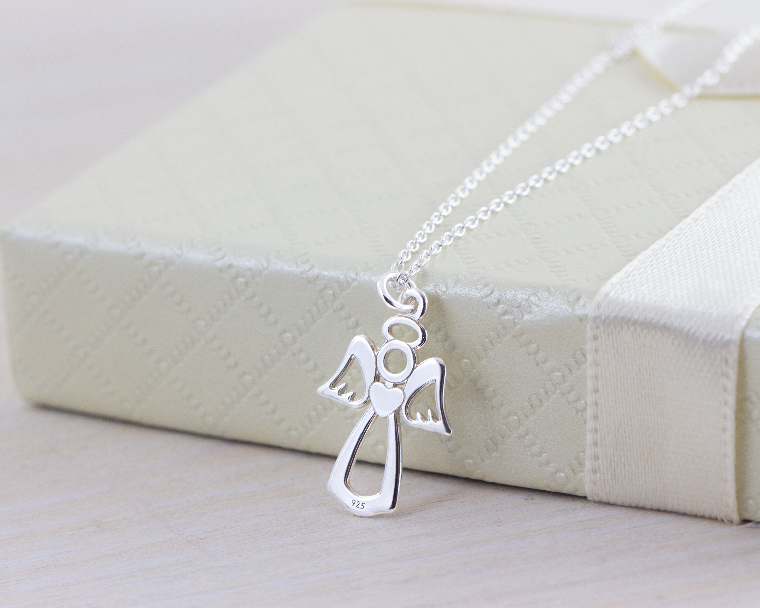 Angel Necklace Sterling Silver Angel Pendant on Delicate | Etsy