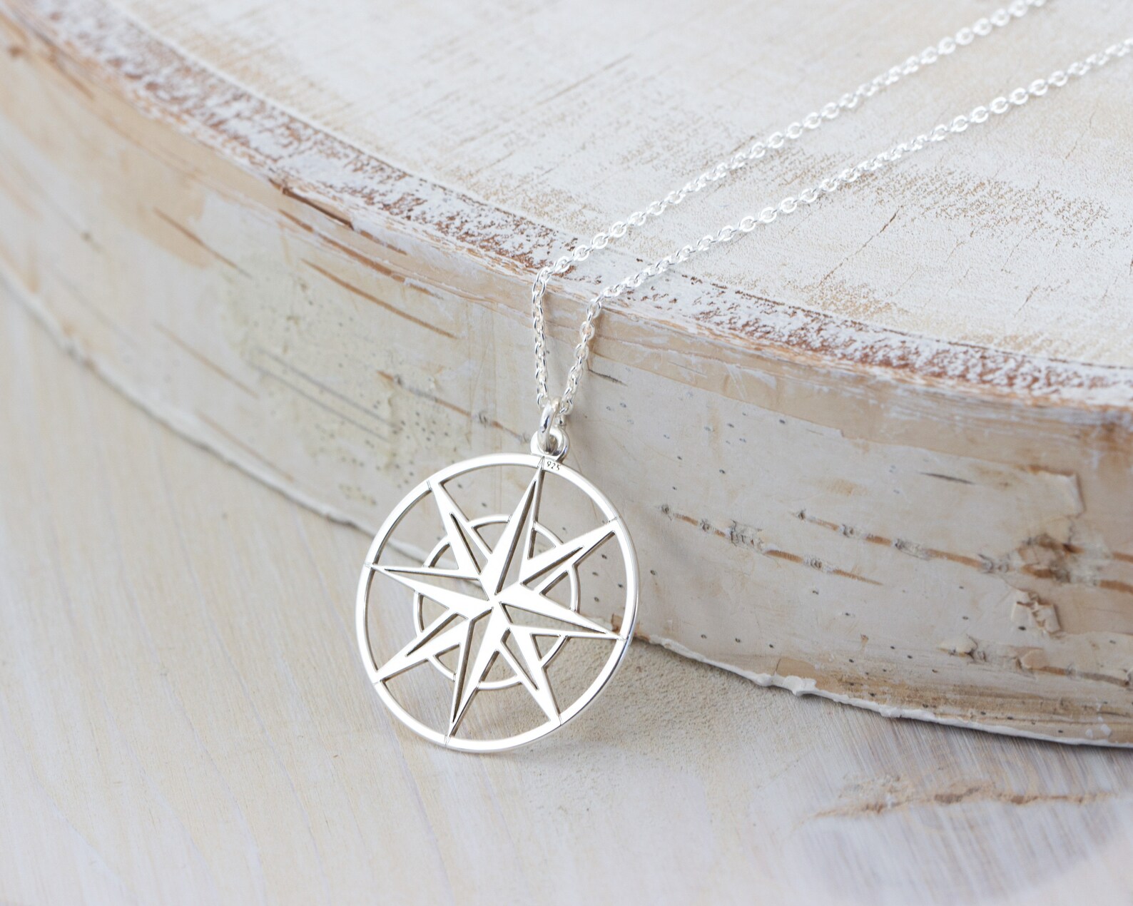 Compass Necklace Sterling Silver Travel Necklace With Compass | Etsy