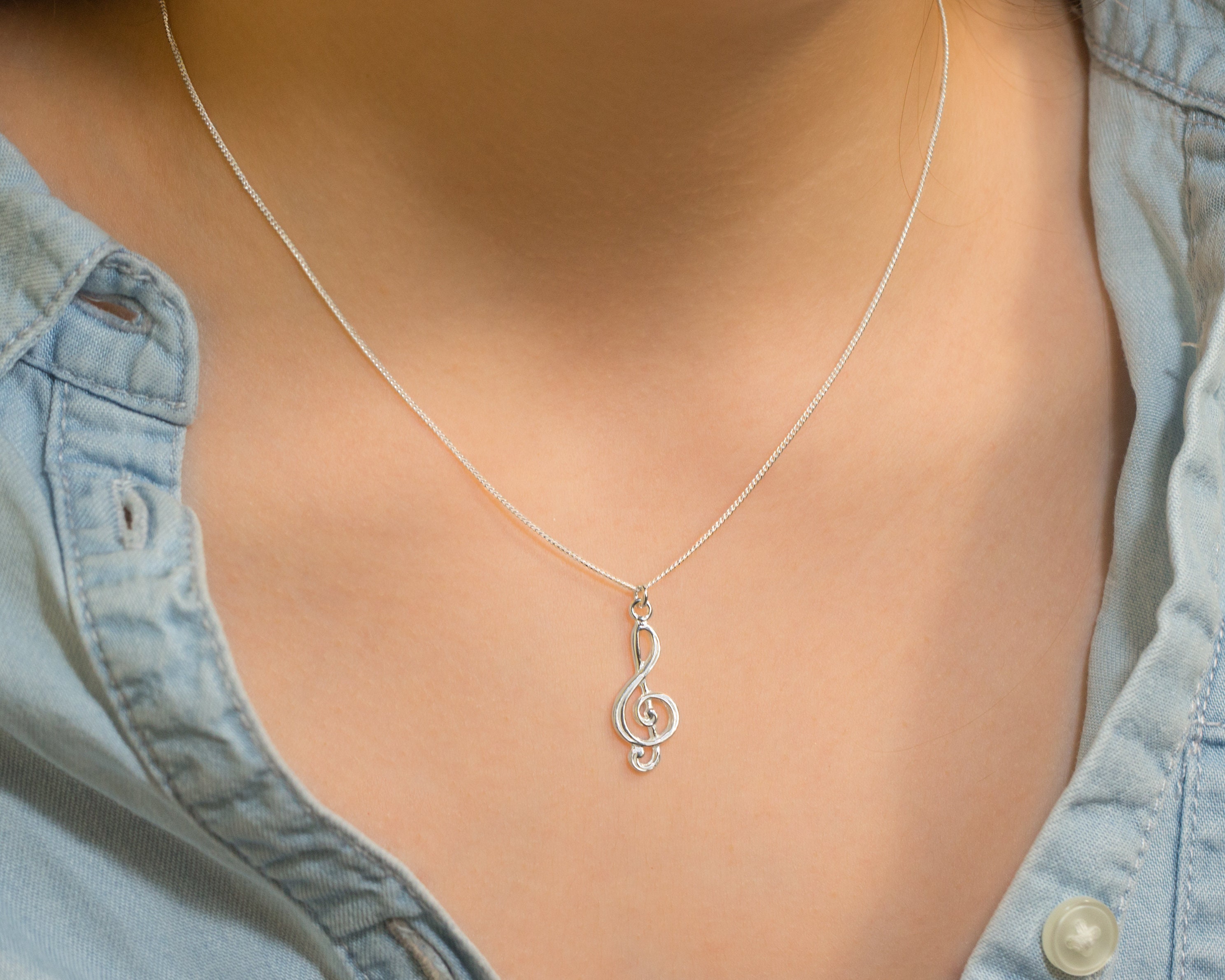 Music Necklace Sterling Silver Treble Сlef Necklace Minimalist | Etsy