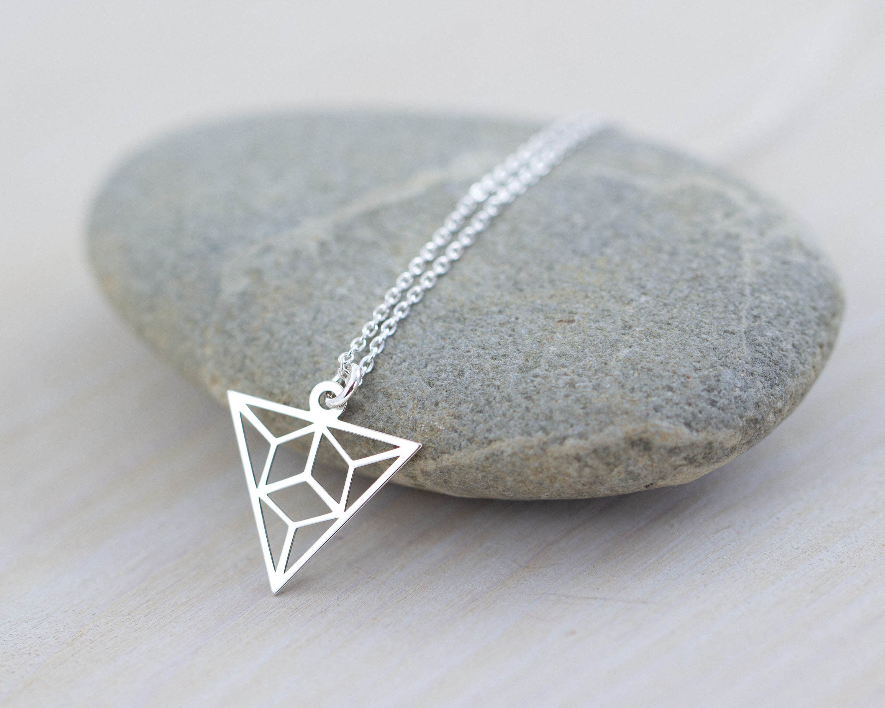 Triangle Necklace Sterling Silver Geometric Necklace with | Etsy