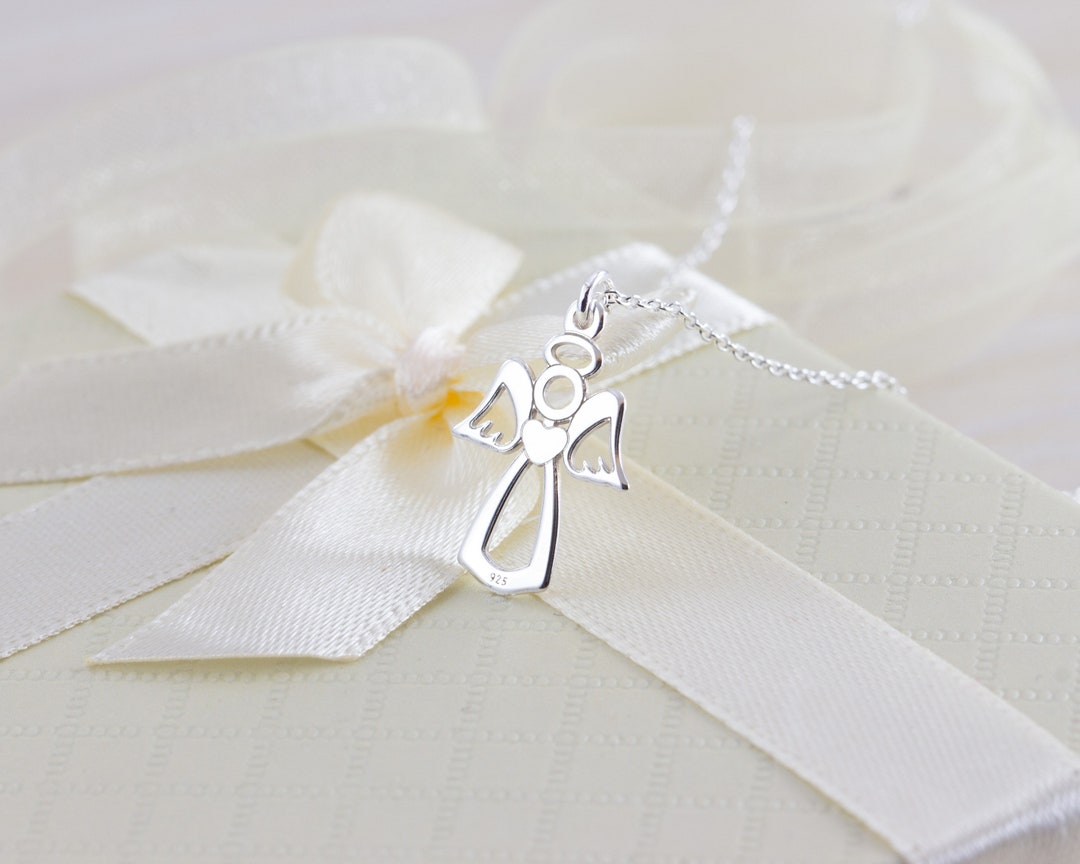 Angel Necklace, Sterling Silver Angel Pendant on Delicate Chain ...