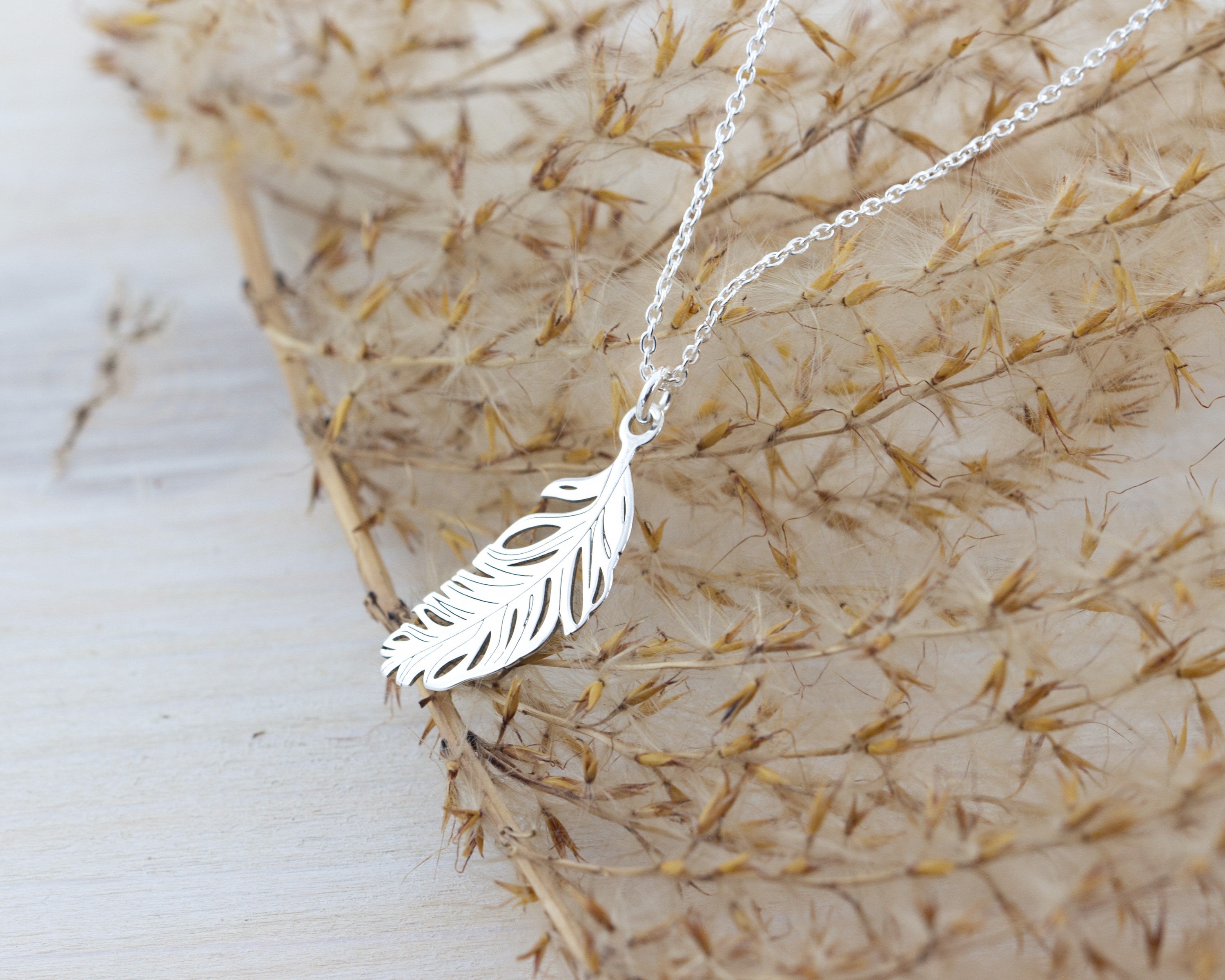 Feather Necklace Sterling Silver Ethnic Necklace With Feather | Etsy