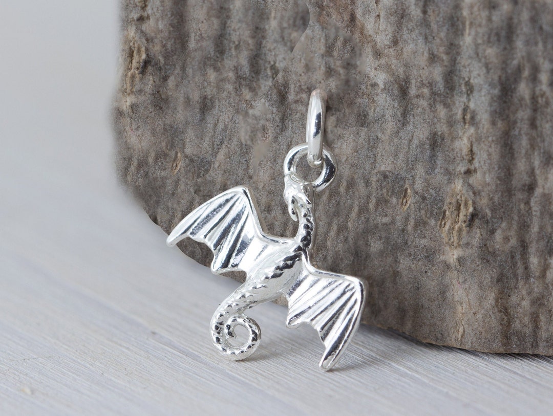 Dragon Pendant, Tiny Dragon Charm, Silver Dragon Pendant, Small Dragon ...