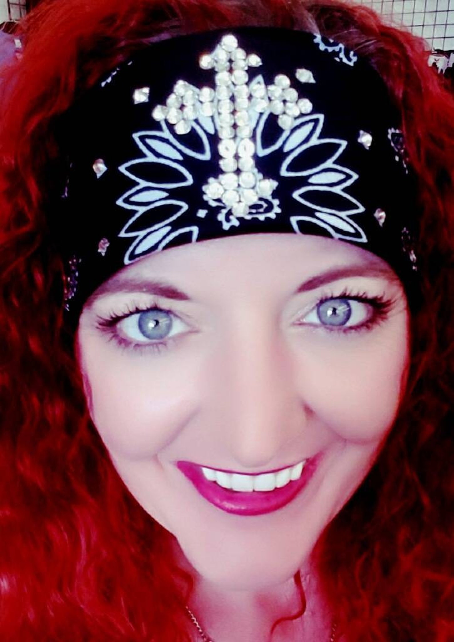 Light Pink Bandana With Black Diamond Austria Crystals - Etsy