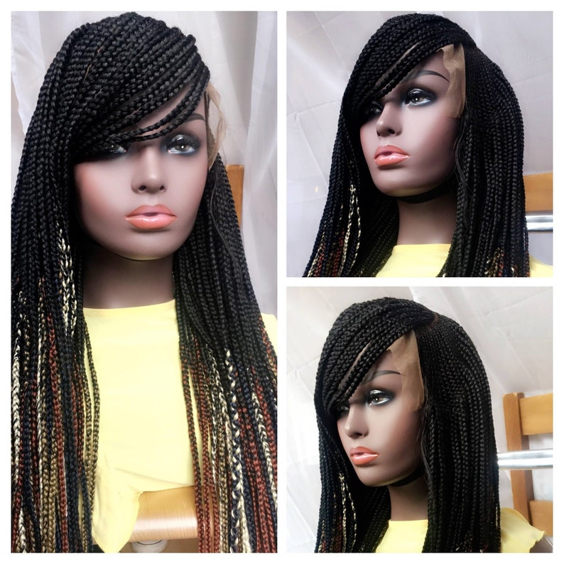 Preorderblack Multicolor Braided Wig Lace Frontal Cornrow - Etsy