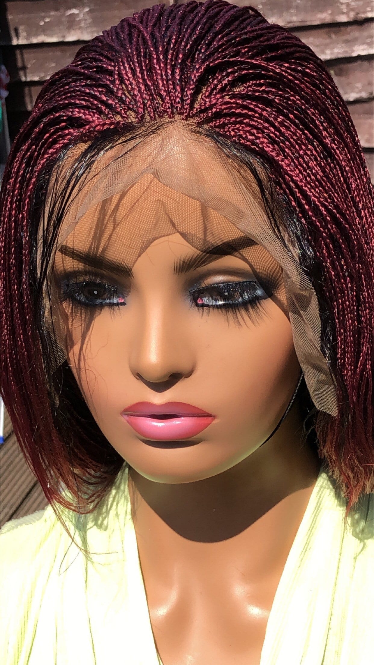 Ready To Ship Micro Braids Burgundy Box Braids Braided Wig Micro Braids