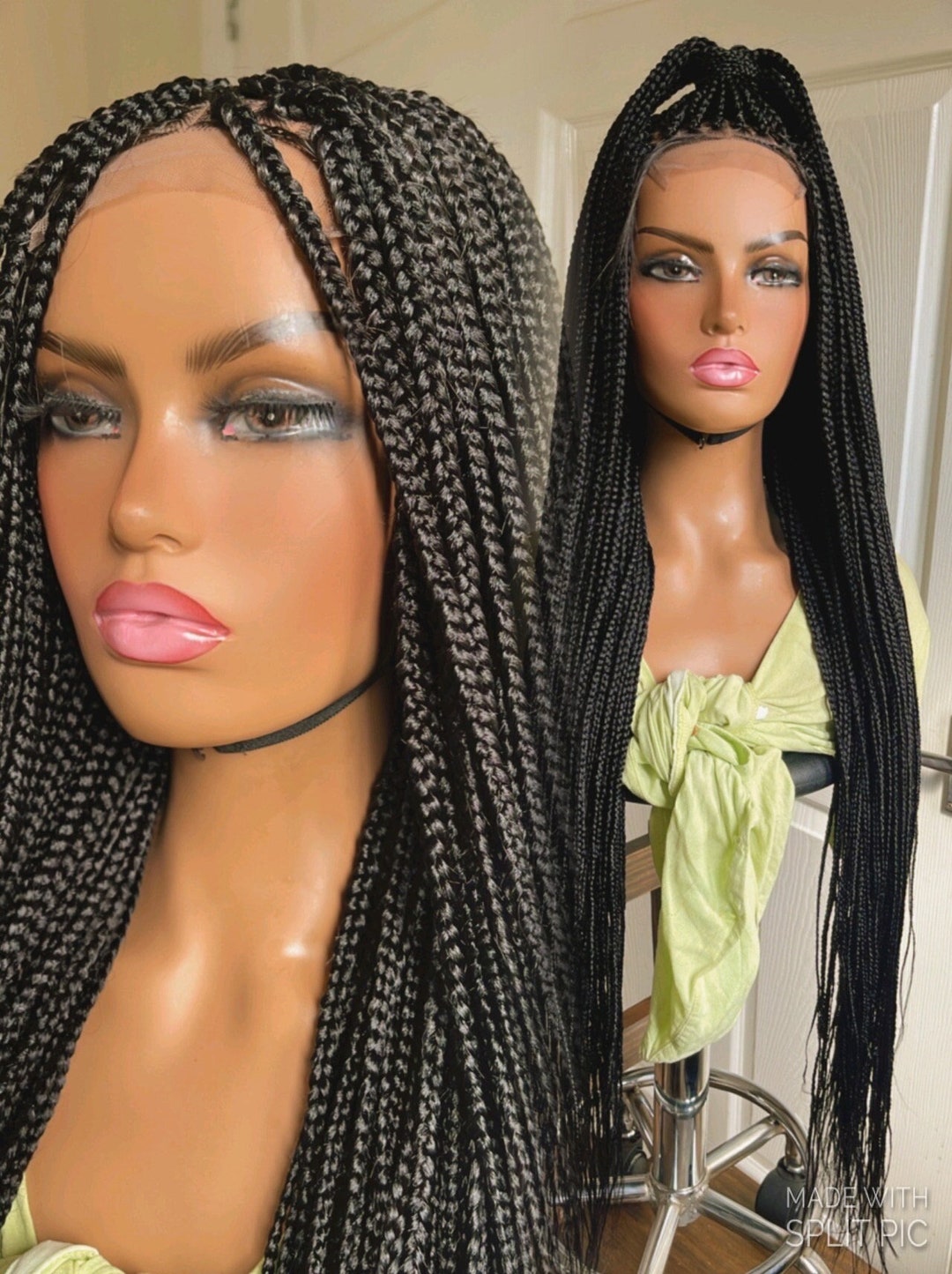 Preorderbraided Wig Lace Closure Small Black Braids 32 Etsy
