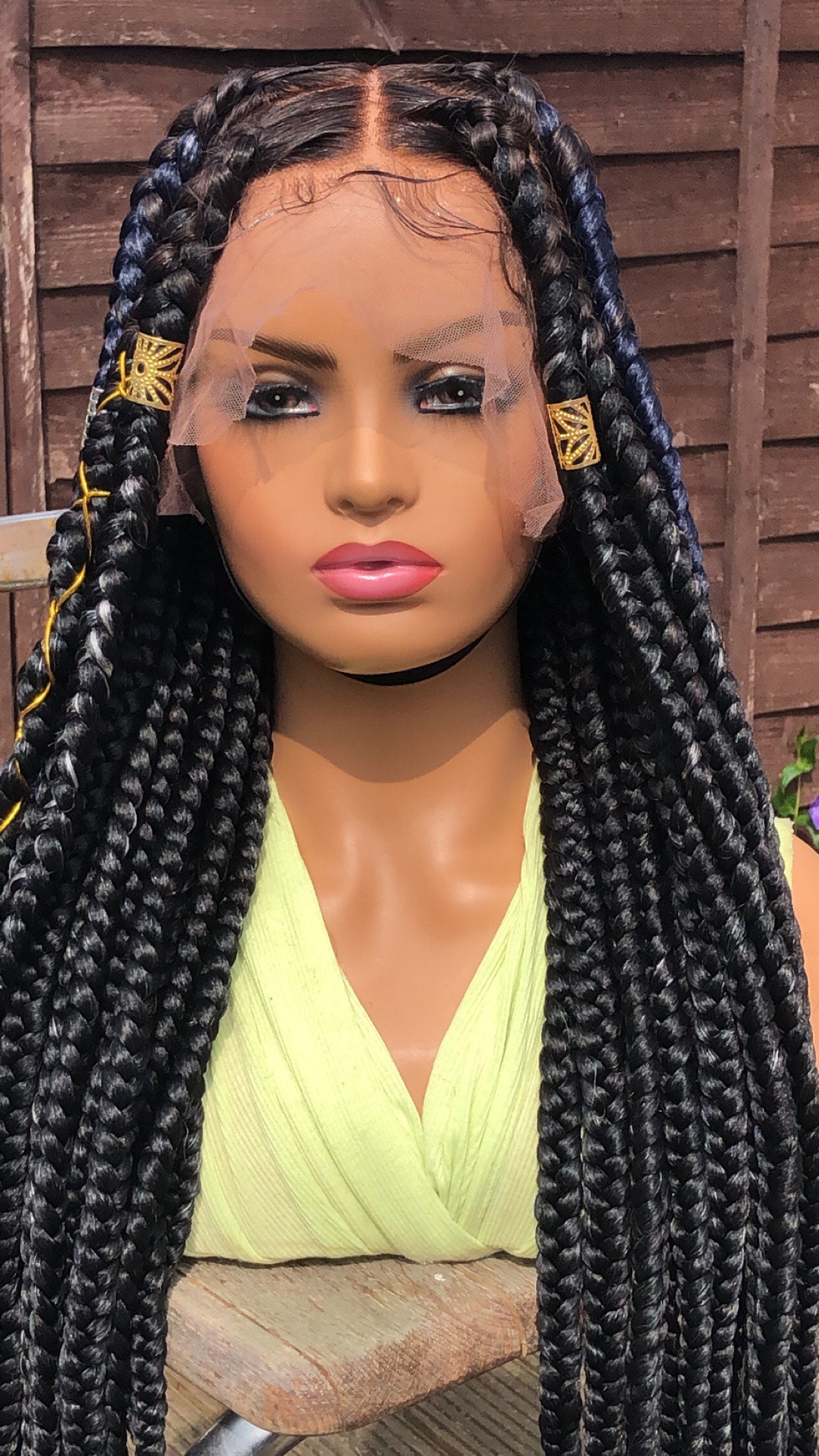 Preorderbraided Wig Jumbo Braids Wig Black Human Hair Wig 38 Etsy