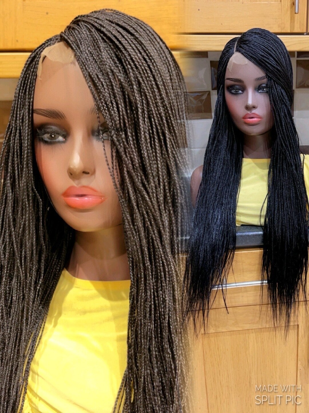 READY TO Shipmicro Black Box Braids Braided Wig Hand Made Lace Side ...