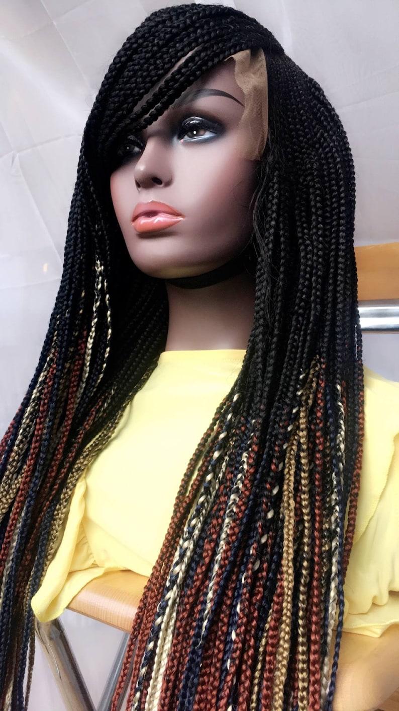 Preorderblack Multicolor Braided Wig Lace Frontal Cornrow - Etsy