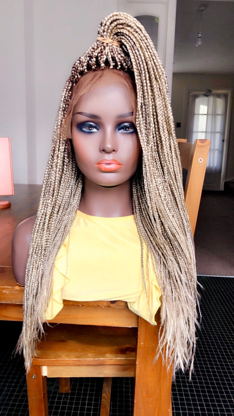Preorderbraided Wig Medium Box Braids Wig Human Hair Frontal Etsy