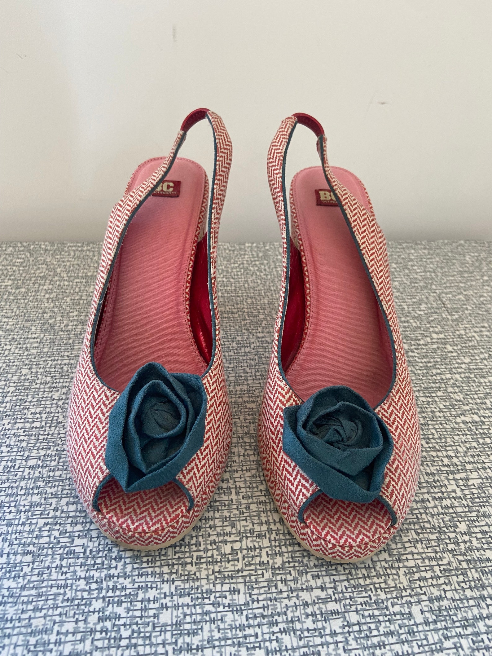 Vintage 90s Red Zig Zag Heels With Blue Flower - US 7 - Etsy