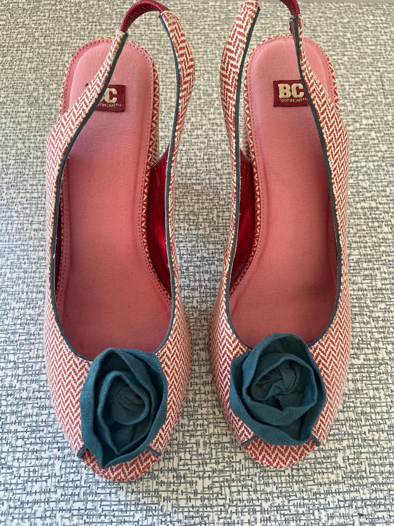 Vintage 90s Red Zig Zag Heels With Blue Flower - US 7 - Etsy