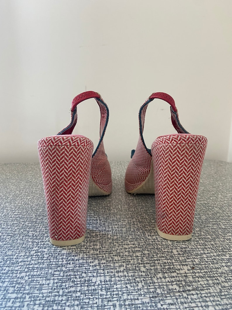 Vintage 90s Red Zig Zag Heels With Blue Flower - US 7 - Etsy