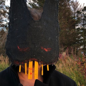 Creepy Rabbit Mask Scary Masquerade Mask Black Burlap Evil - Etsy