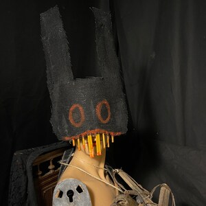 Creepy Rabbit Mask, Scary Masquerade Mask, Black Burlap Evil Bunny Mask ...
