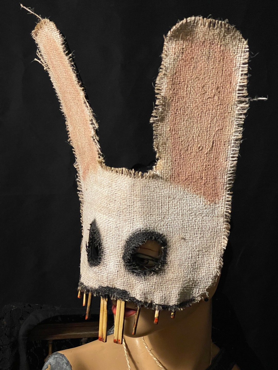 Scary White Rabbit Mask Mardi Gras Masquerade Mask Burlap Bunny Mask ...