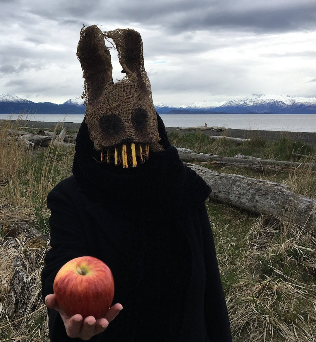 Creepy Scary Rabbit Mask, Burlap Scarecrow Easter Bunny Adult Halloween ...