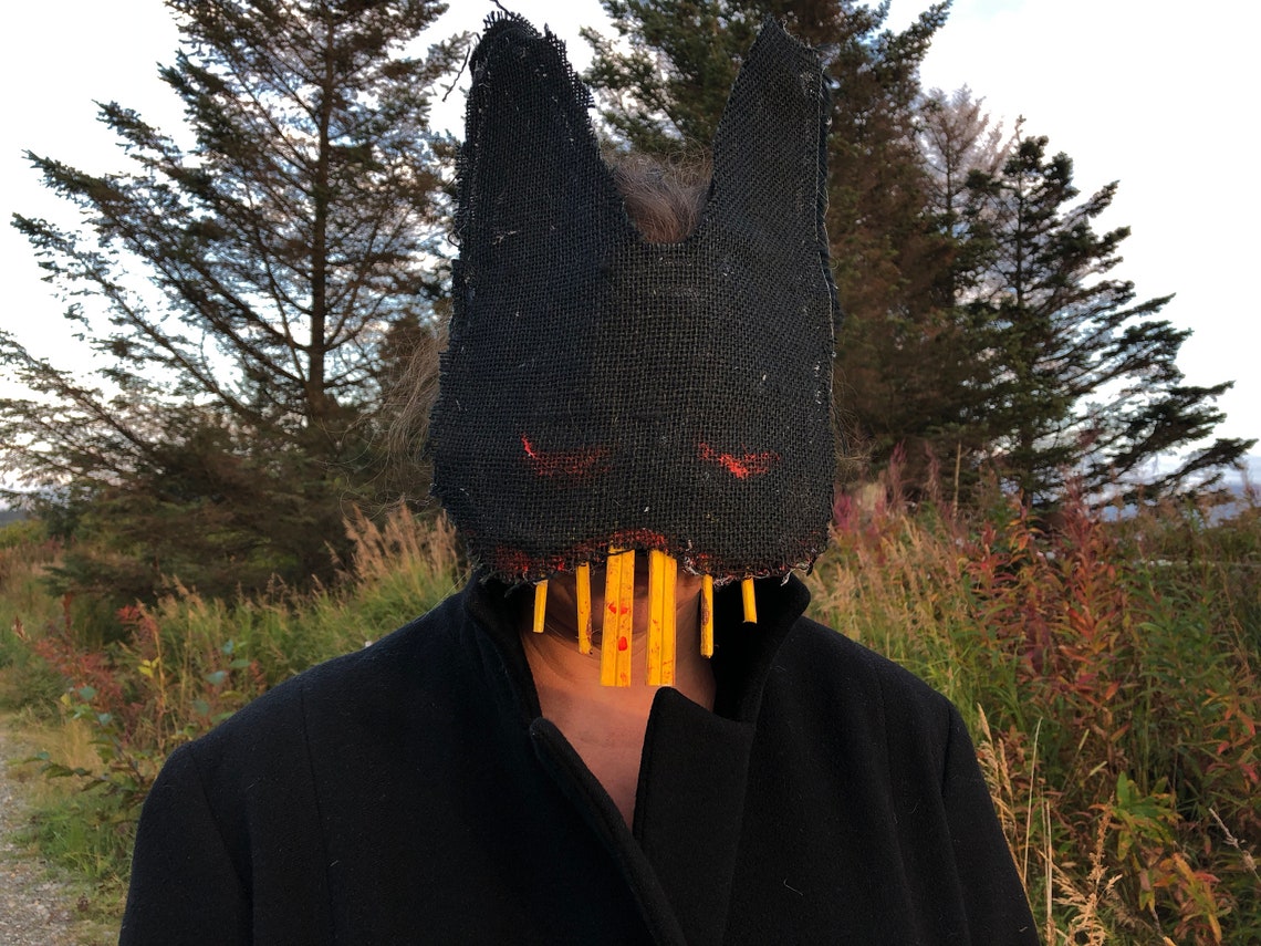 Creepy Rabbit Mask Scary Masquerade Mask Black Burlap Evil | Etsy