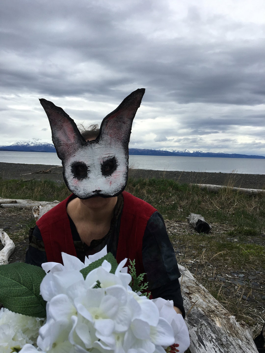 Creepy Cute White Rabbit Masquerade Mask Scary Bunny Adult Halloween ...