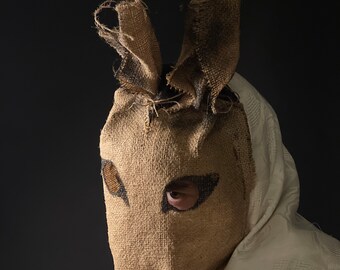 Creepy Rabbit Mask Scary Masquerade Mask Black Burlap Evil - Etsy