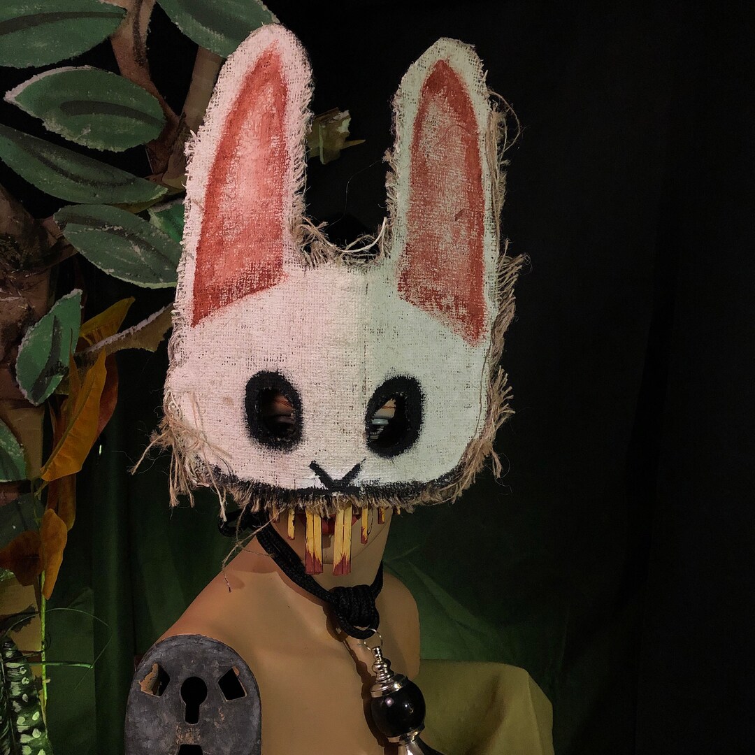Scary White Rabbit Mask - Mardi Gras Masquerade Mask - Burlap Bunny ...