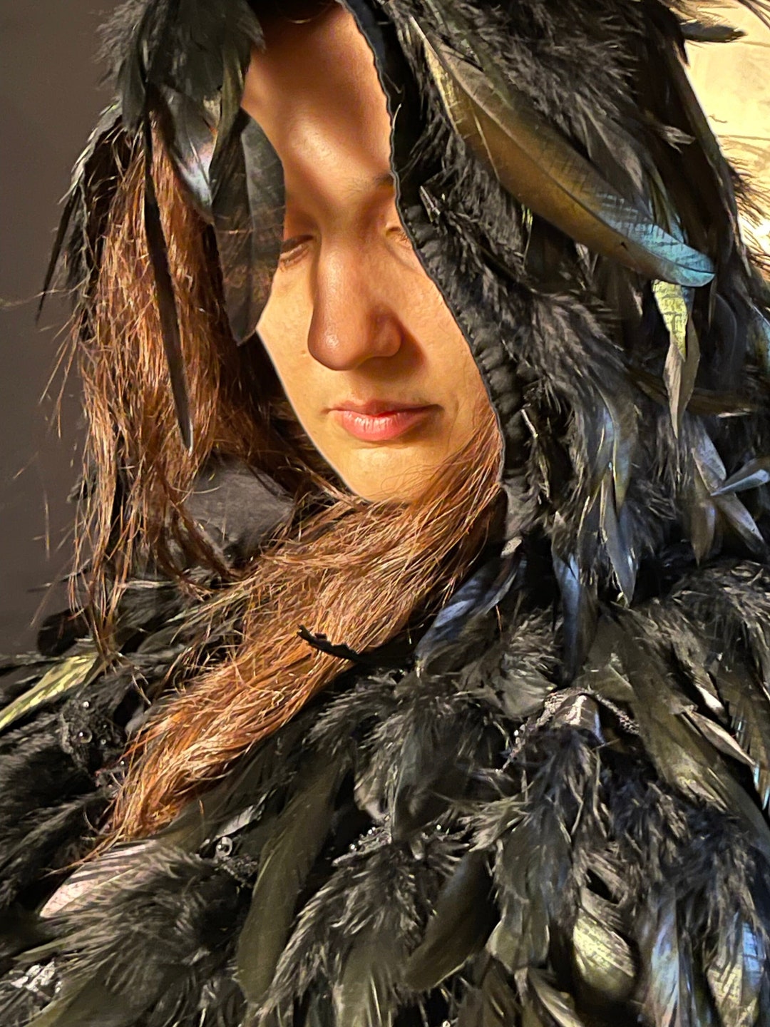 Black Hooded Feather Cape: Gothic Raven Crow - Halloween Dnd Cosplay ...