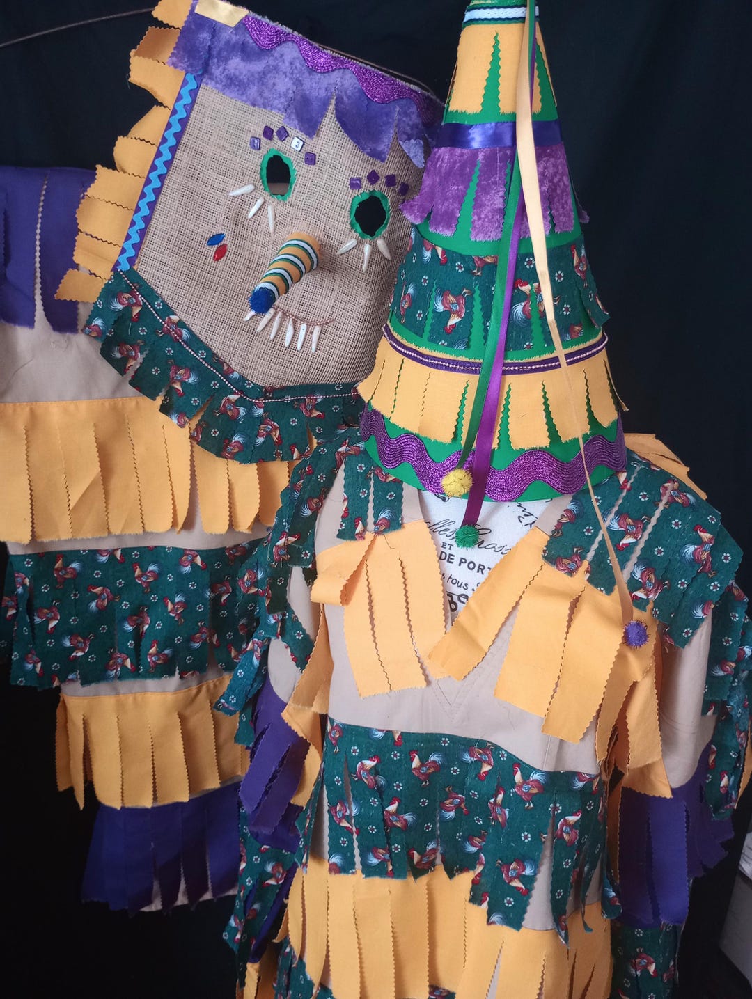 Traditional Cajun Mardi Gras Chemise, Capuchon, Mask, Pants - Four ...