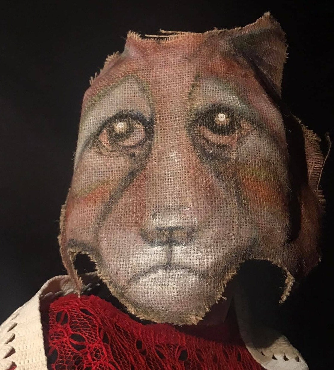 Tiger Cat Mask Papier-mâché and Burlap Adult Halloween - Etsy