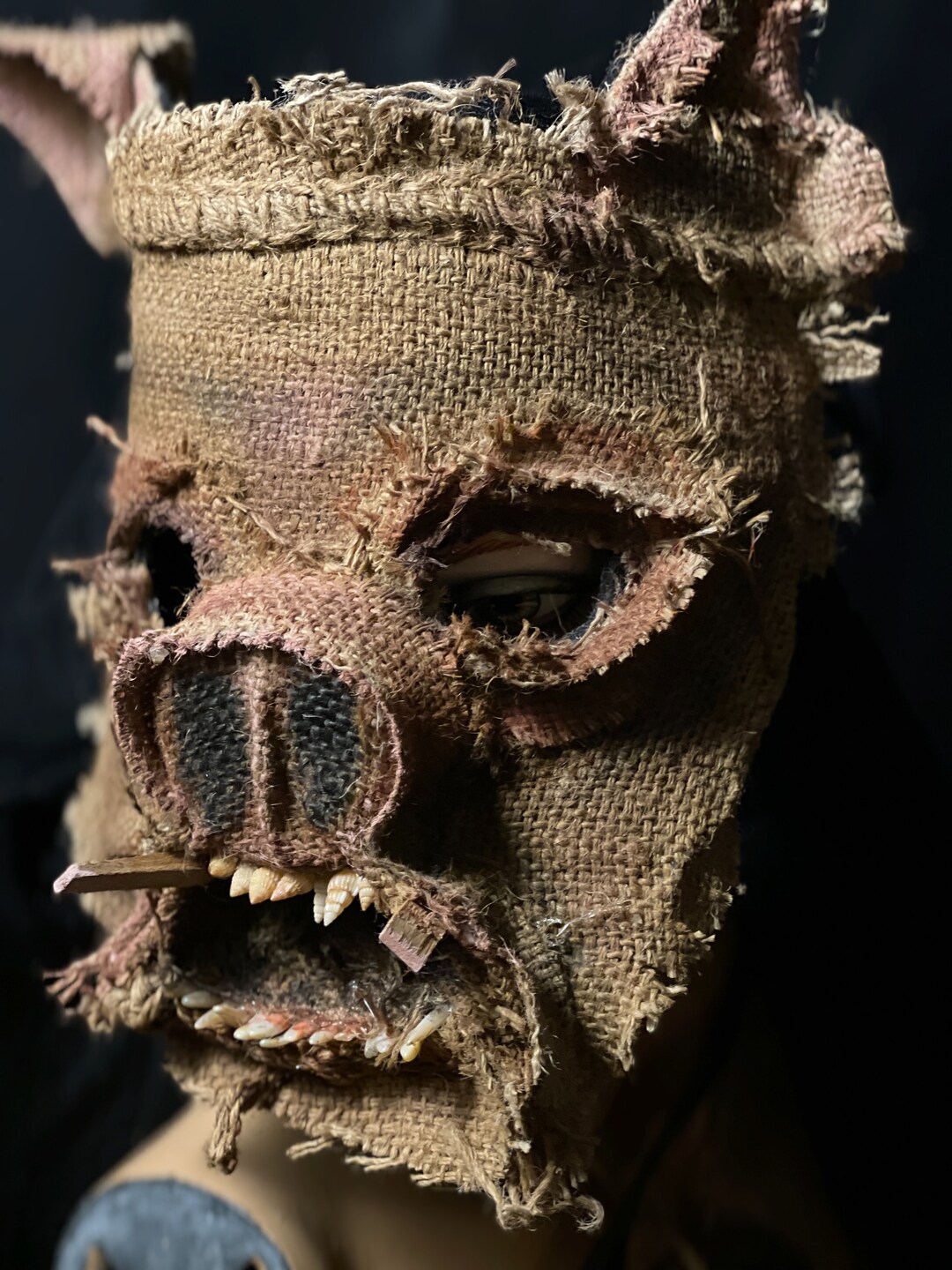 Scary Burlap Pig Folk Horror Mask - Adult Halloween Boar Costume ...