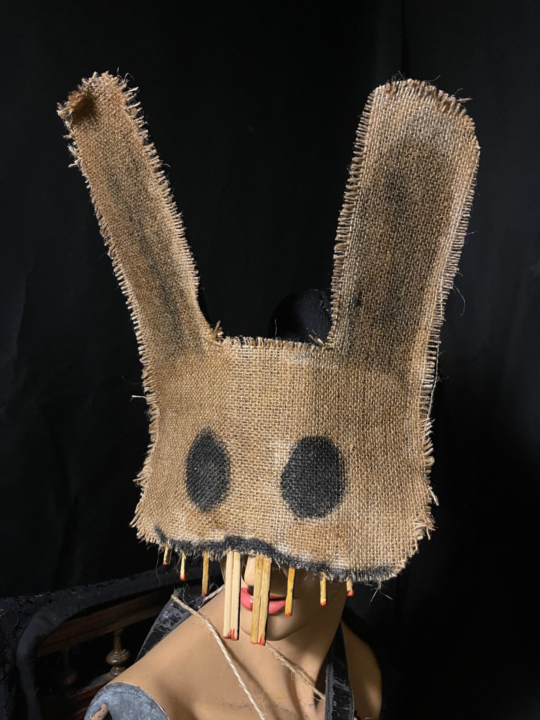 Creepy Rabbit Mask, Scary Masquerade Mask, Burlap Evil Bunny Mask ...