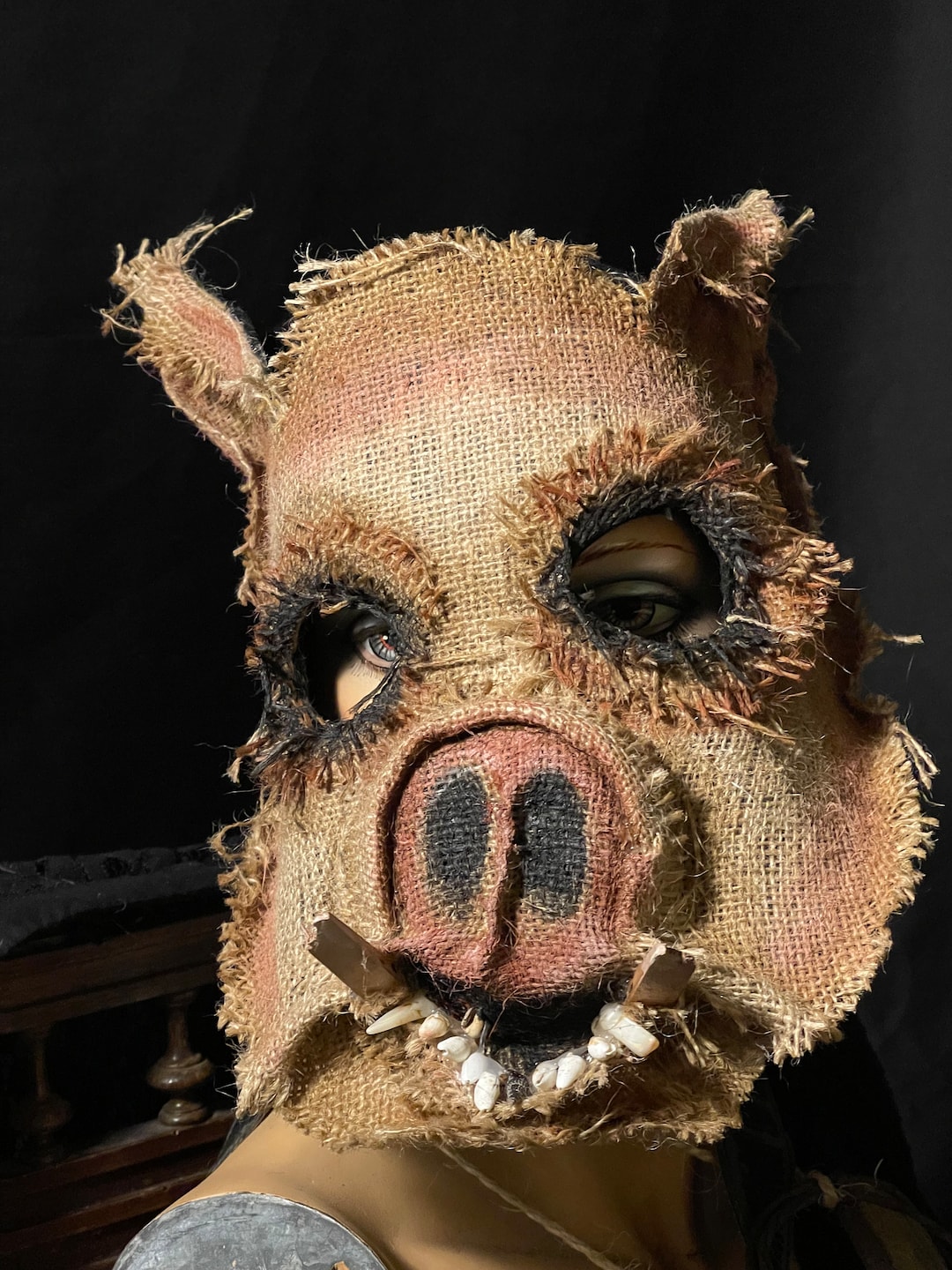 Creepy Scary Burlap Pig Horror Mask Adult Halloween Boar Costume ...