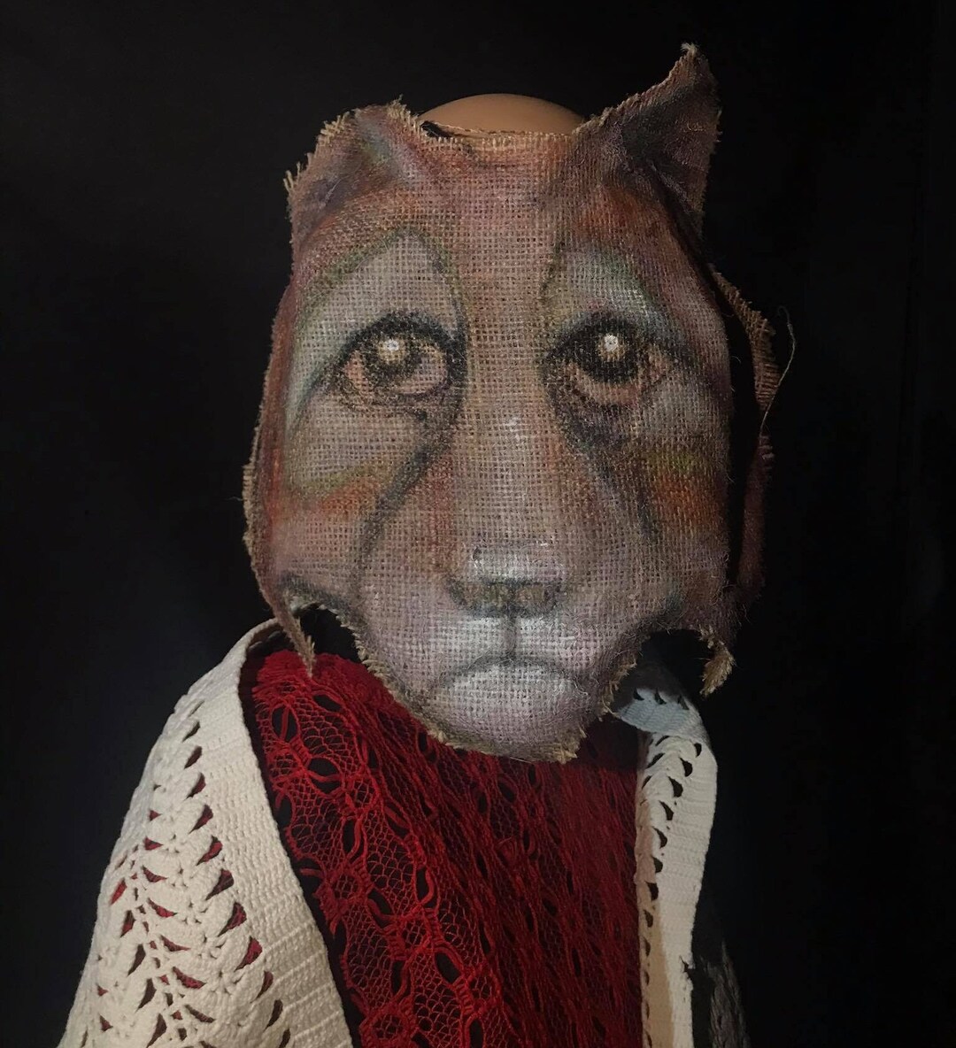 Tiger Cat Mask Papier-mâché and Burlap Adult Halloween Costumes for ...
