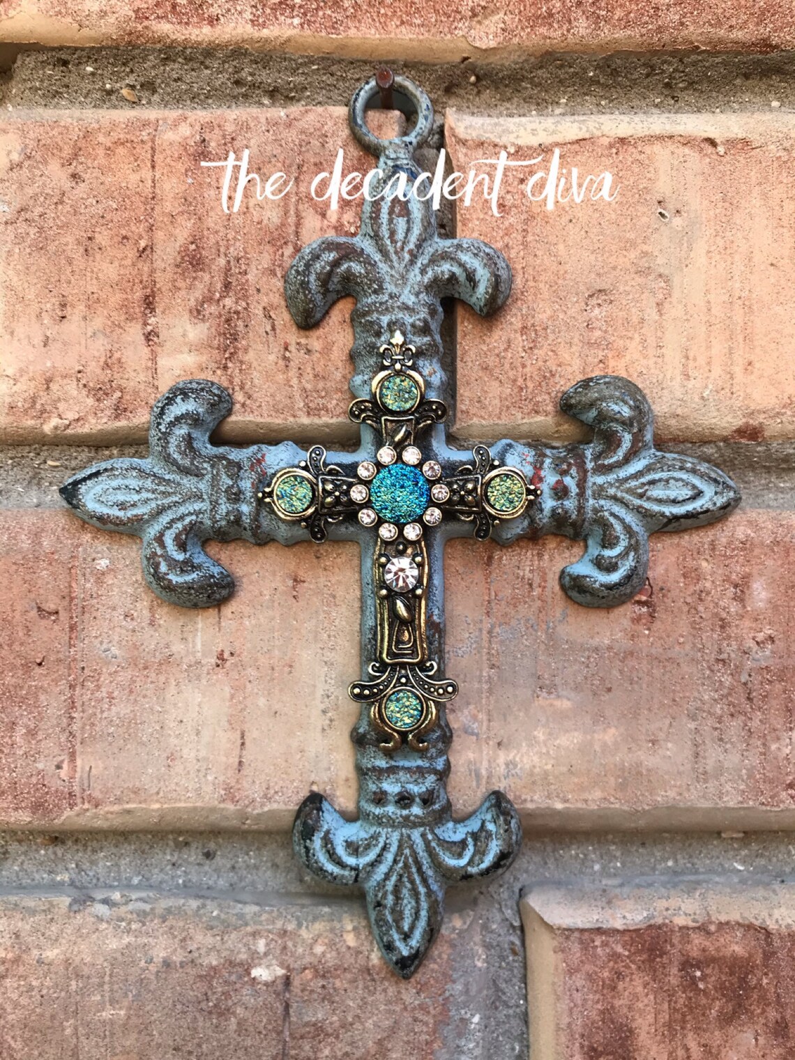 WALL CROSS DECOR Blue Fleur De Lis Wall Decor Wall Crosses - Etsy