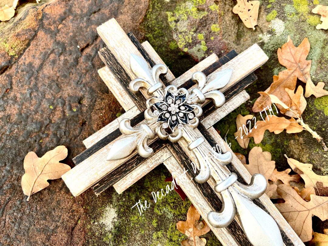 Cross, Wood Cross, Metal Cross, Silver, Wall Cross Decor, Wall Decor ...