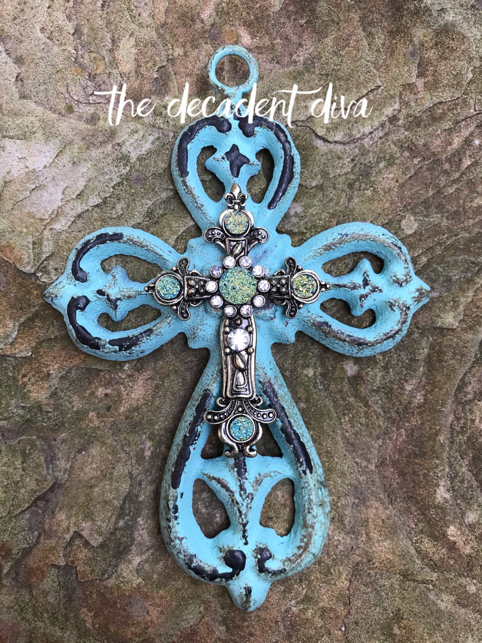 CROSS Metal Cross Turquoise Blue Blue Cross Wall Cross - Etsy