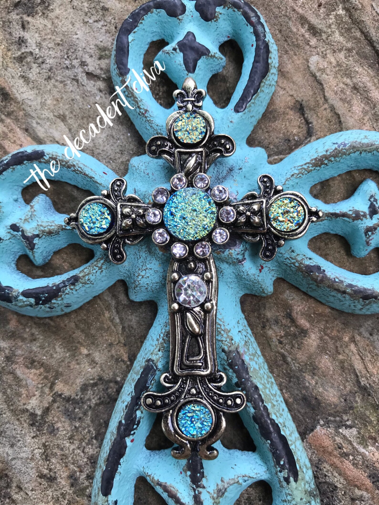 CROSS Metal Cross Turquoise Blue Blue Cross Wall Cross - Etsy