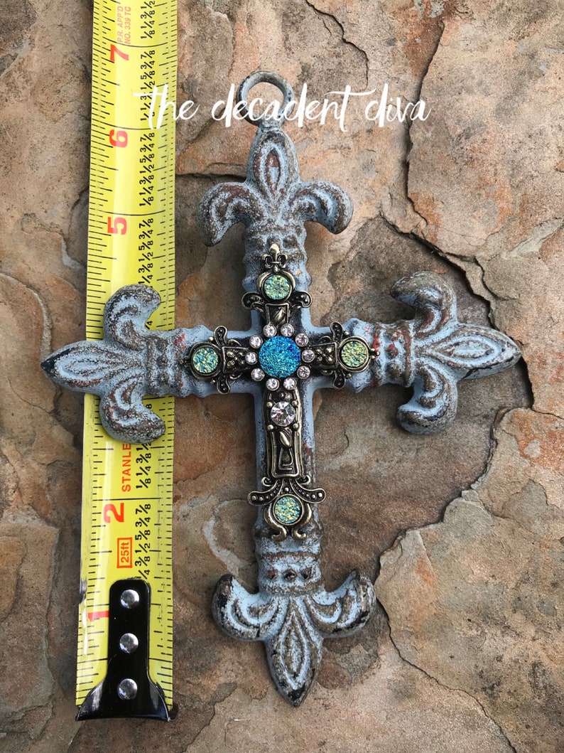 WALL CROSS DECOR Blue Fleur De Lis Wall Decor Wall Crosses | Etsy
