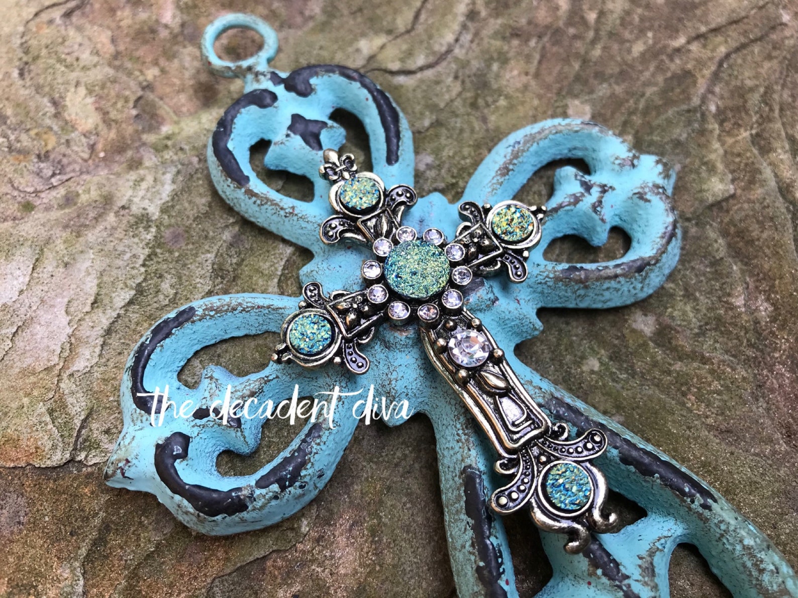 CROSS Metal Cross Turquoise Blue Blue Cross Wall Cross - Etsy