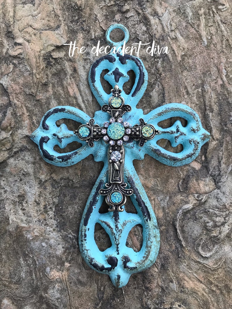 CROSS Metal Cross Turquoise Blue Blue Cross Wall Cross - Etsy