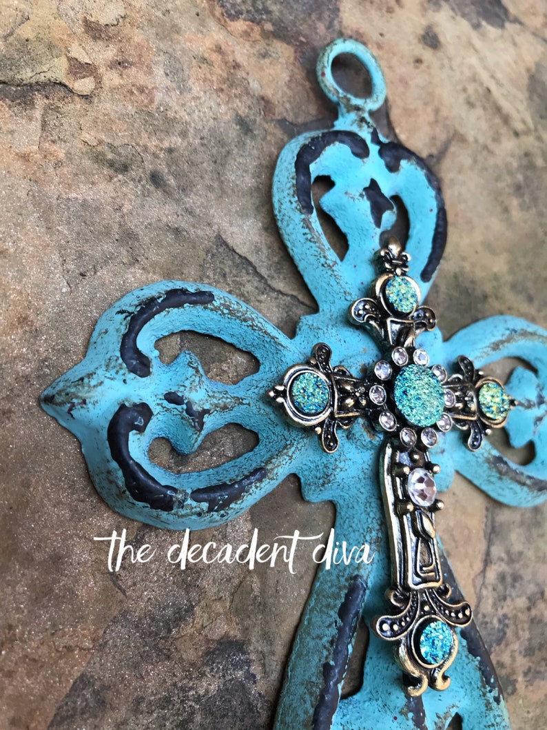 CROSS Metal Cross Turquoise Blue Blue Cross Wall Cross - Etsy