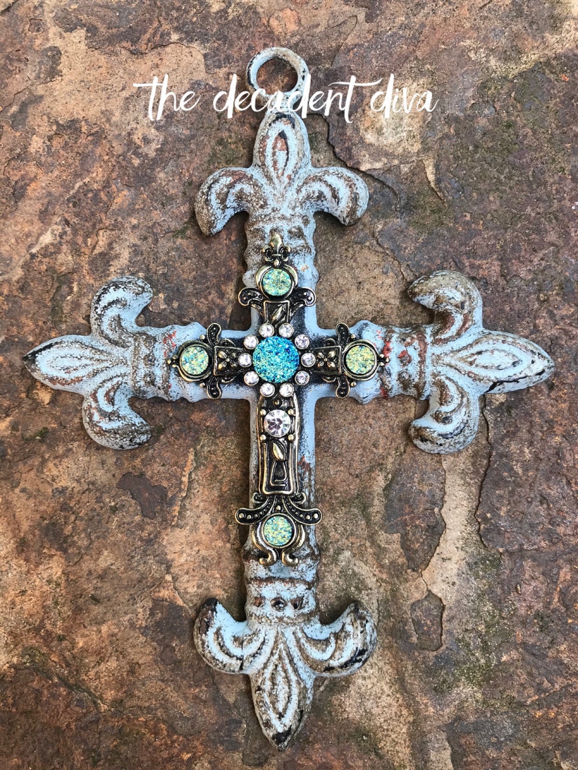 WALL CROSS DECOR Blue Fleur De Lis Wall Decor Wall Crosses - Etsy
