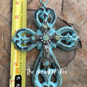 CROSS Metal Cross Turquoise Blue Blue Cross Wall Cross - Etsy