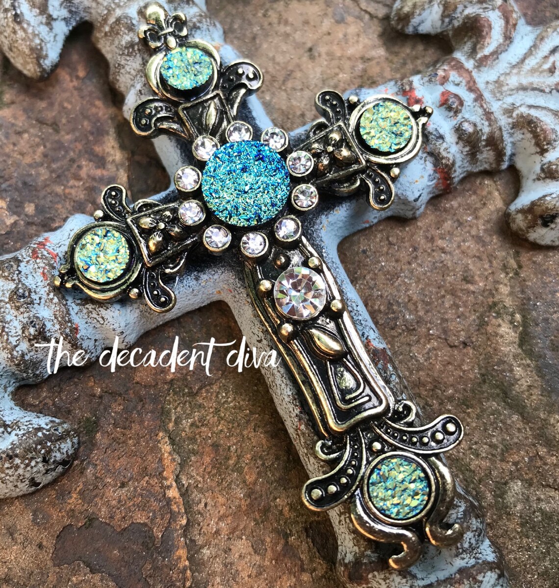 WALL CROSS DECOR Blue Fleur De Lis Wall Decor Wall Crosses - Etsy