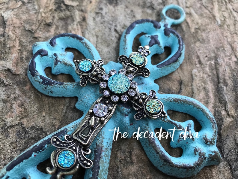 CROSS Metal Cross Turquoise Blue Blue Cross Wall Cross - Etsy