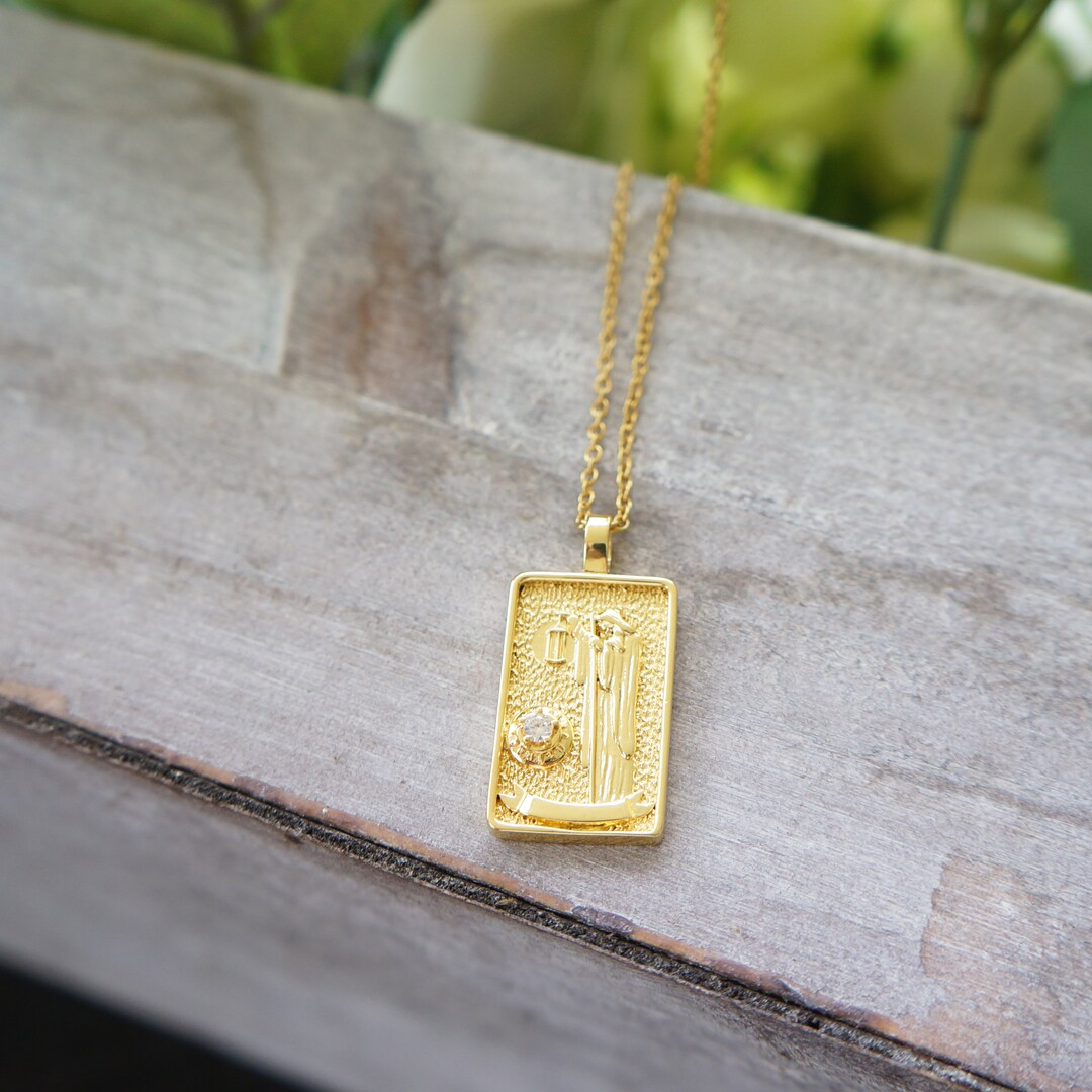 Gold Tarot Necklace the Hermit Tarot Card Necklace Intuition Amulet ...