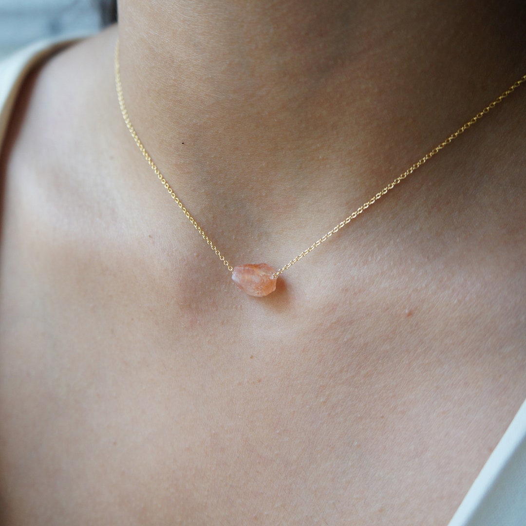Raw Crystal Necklace Sunstone Necklace Rough Stone Layering Necklace ...