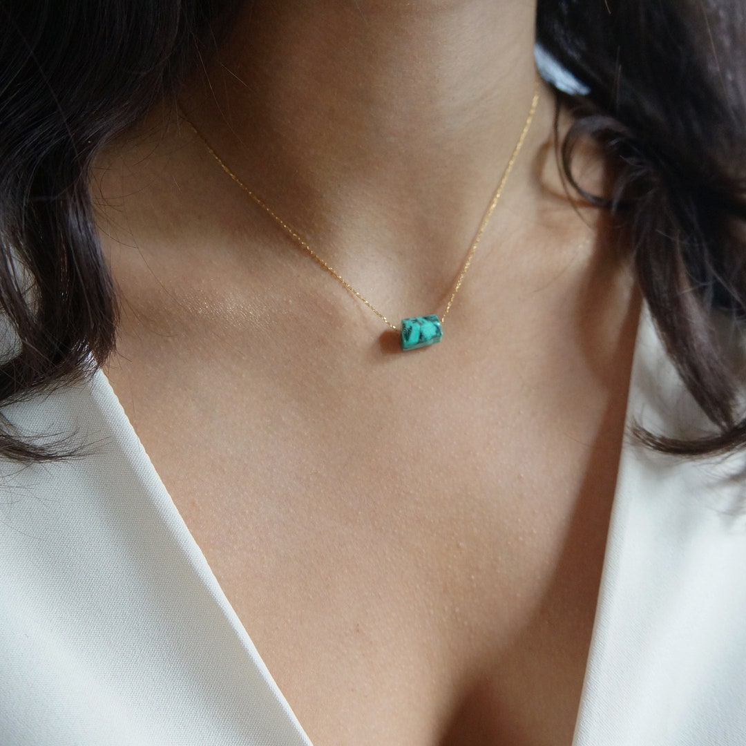 Raw Turquoise Sea Green Rough Crystal Necklace: Stone Pendant - Etsy