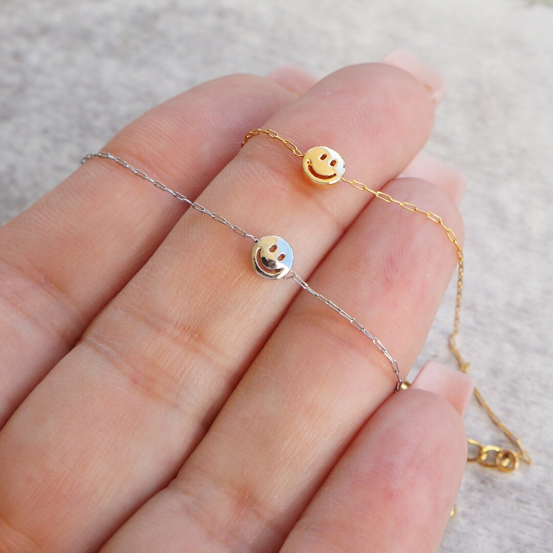 Tiny Smiley Bracelet Dainty Happy Face Girls Bracelet Smile - Etsy